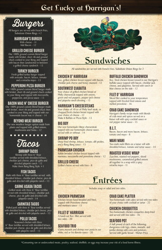 Menu - Harrigan's Pub Bucks County's Favorite Pub.
